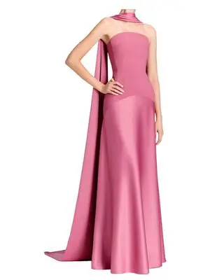 Solace Strapless Scarf Detail Gown - Deep Rose