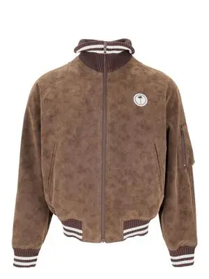 Palm Angels Logo-patch Suede-effect Bomber Jacket - Brown