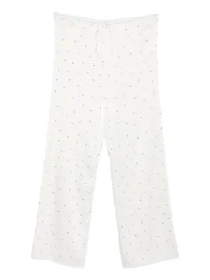 Oseree Crystal Embellished Drawstring Trousers - White