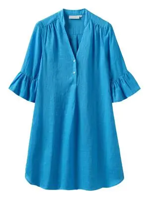 PINK HOUSE Linen Dress With Frilled Cuff - Blue