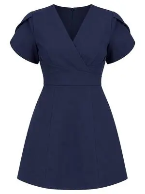 GIRL IN MIND Bridget Twist Front Split Arm Mini Dress - Blue
