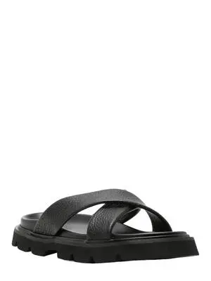 SERGIO MORETTI FIRENZE Criss-cross Grained Leather Slippers - Black