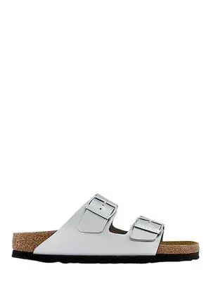 BIRKENSTOCK Birkenstock Arizona Two-Strap Metallic Faux-Leather Sandals Silver