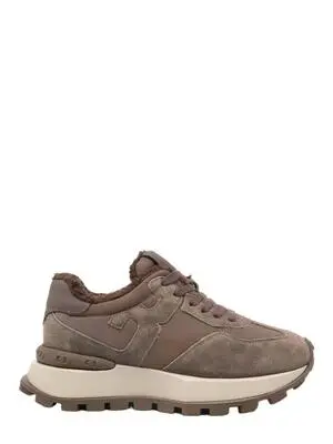 SERGIO MORETTI FIRENZE Shearling-lined Panelled Sneakers - Brown