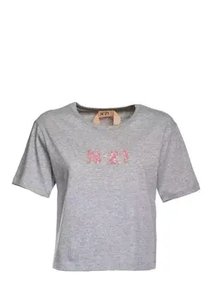N°21 Logo Embellished Cropped T-shirt - Grey