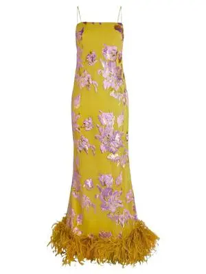 TALLER MARMO Polignac Feather-trimmed Maxi Dress - Yellow