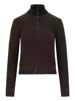 MAISON MARGIELA Quarter-zip Sweater With Frayed Detailing - Brown