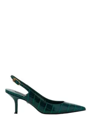 Roberto Cavalli Croc-effect Pointed-toe Slingback Pumps - Green