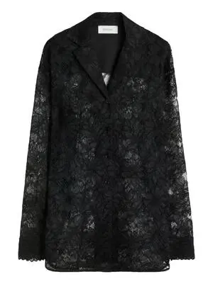 Sportmax Notched Lapel Floral Lace Shirt - Black