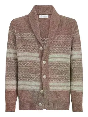 Brunello Cucinelli Nordic Jacquard Shawl Collar Cardigan - Brown