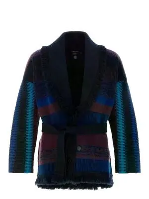 Giorgio Armani Fringe-trimmed Belted Cardigan - Blue
