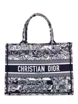 Dior Embroidered Canvas Medium Tote Bag - Blue