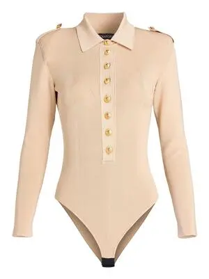 TOM FORD Ribbed Jersey Bodysuit With Shoulder Pads - Beige