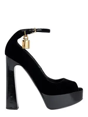 TOM FORD Velvet Padlock Platform Sandals - Black
