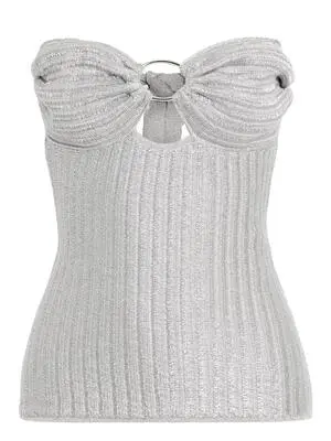 TOM FORD Strapless Metallic Ribbed Cotton-blend Top - Silver