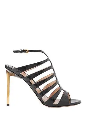 TOM FORD Carine Croceffect Patent Leather Sandals - Black