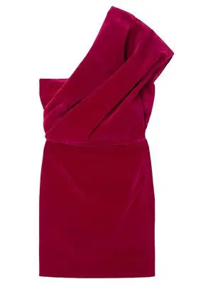 TOM FORD One-shoulder Gathered Velvet Mini Dress - Fuchsia