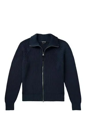 TOM FORD Slim-fit Ribbed Zip-up Cardigan - Navy