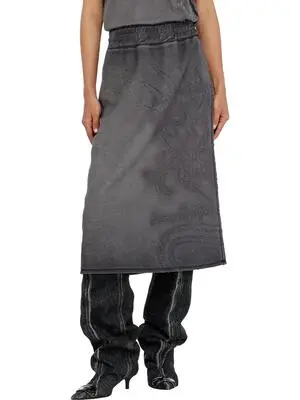 DIESEL® Fleece Midi Skirt With Dévoré Print And Drawstring Waist - Grey