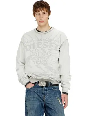 DIESEL® Sweatshirt With Dévoré Print And Logo Detail - Grey