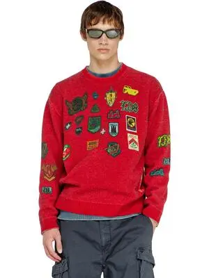DIESEL® Wool Jumper With Printed Patches - Red