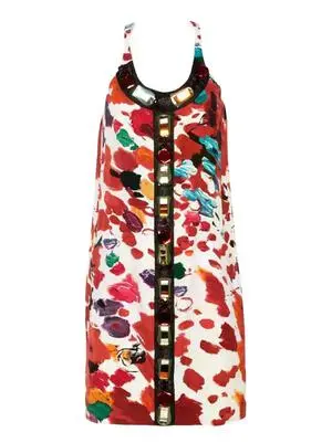 Saint Laurent Jewel Embellishment Midi Dress - White