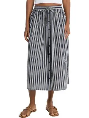 Michael Kors Striped Cotton Poplin Midi Skirt - Blue
