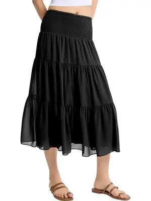 Michael Kors Smocked Georgette Tiered Skirt - Black