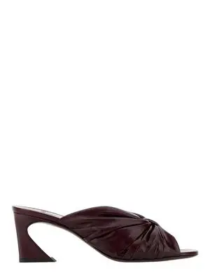 Fendi Burgundy Leather Arco Mules - Red