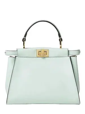 Fendi Peekaboo Mini Woven Raffia Bag With Leather Trim - Green