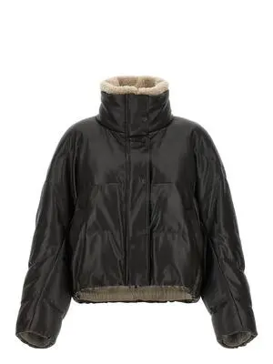 Brunello Cucinelli Padded Lamb Leather Jacket With Removable Sheepskin Collar - Brown