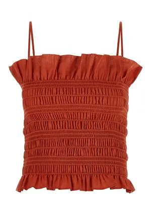Andamane The Attico Suri Smock-Stitch Cotton Muslin Top Red