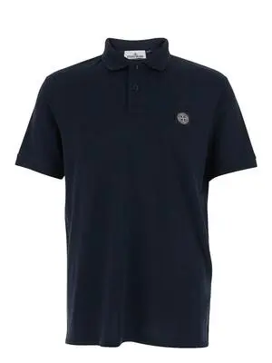 Stone Island Blue Polo Shirt With Classic Collar And Logo Patch On The Front In Stretch Cotton For - Multicolor