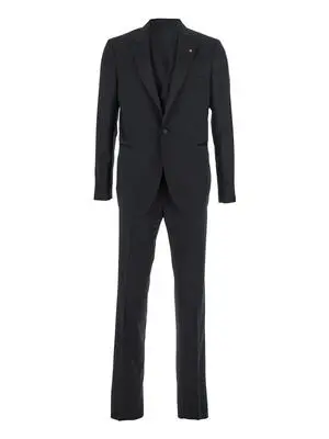 Tagliatore Black Single-breasted Suit With Jacket And Vest In Wool - Multicolor