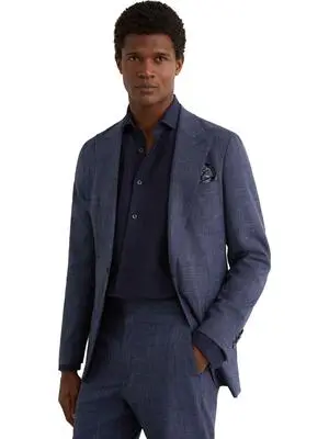 REISS Penso Wool-blend Check Single-breasted Suit Blazer Classic-fit - Navy