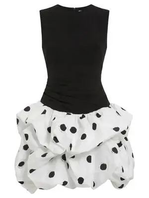 Mac Duggal Sleeveless Polka Dot Mini Dress With Bubble Hem - Black