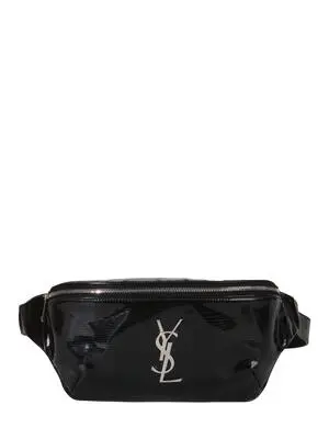 Saint Laurent Calfskin Lizard Embossed Monogram Belt Bag - Black