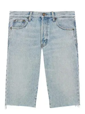 Saint Laurent Raw Edge Knee-length Denim Shorts - Gray