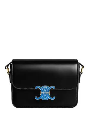 Celine Celine Teen Triomphe Bag In Shiny Calfskin With Enamel Closure Black