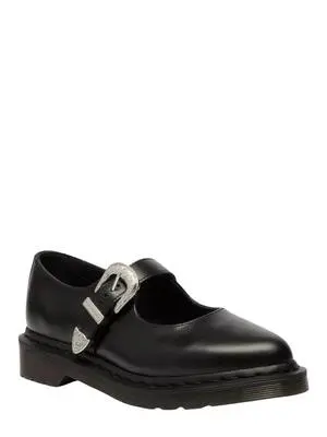 Dr. Martens Elphie Mary Jane Buckle Atlas Leather Shoes - Black