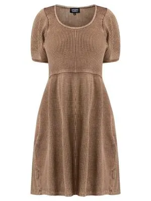 KNOWN SUPPLY Known Supply Puff Sleeve Waffle Knit Babydoll Dress Brown