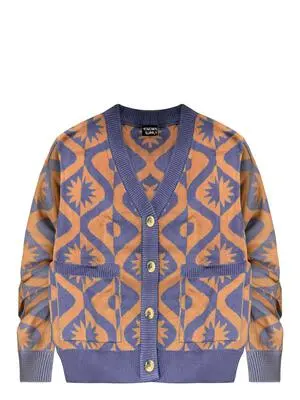 KNOWN SUPPLY Oversized Cardigan With Geometric Print - Blue