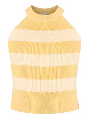 KNOWN SUPPLY Striped High Neck Sleeveless Sweater - Yellow