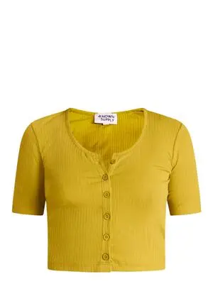 KNOWN SUPPLY Cropped Button-up Shirt - Green
