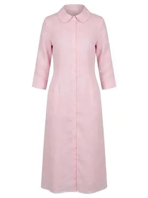 THE TUNIC SHOP Long Sleeve Linen Maxi Shirt Dress - Pink