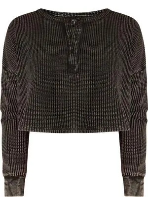 KNOWN SUPPLY Long Sleeve Waffle Henley Tee - Black