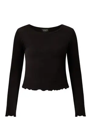 KNOWN SUPPLY Ribbed Cotton Long Sleeve Top - Black
