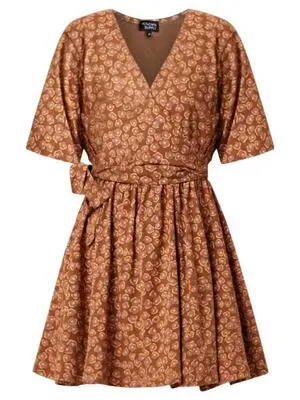 KNOWN SUPPLY Kalen Spice Pop Floral Wrap Dress - Brown