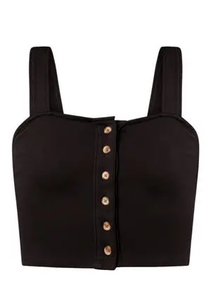 KNOWN SUPPLY Cropped Button Tank - Black