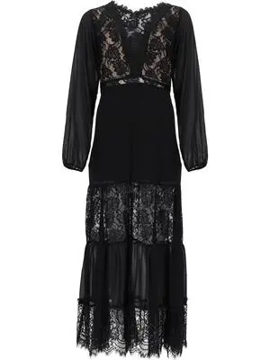 NJ COUTURE Lace Embellished Maxi Dress - Black